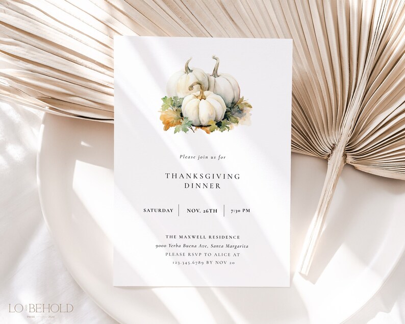 Minimalist Fall Invitation Template Download, Pumpkin Thanksgiving ...