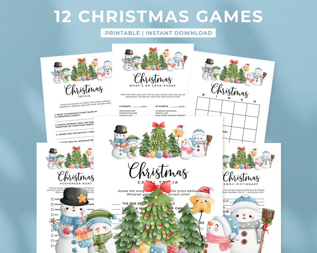 12 Christmas Games Bundle Template, Printable Christmas Party Games ...