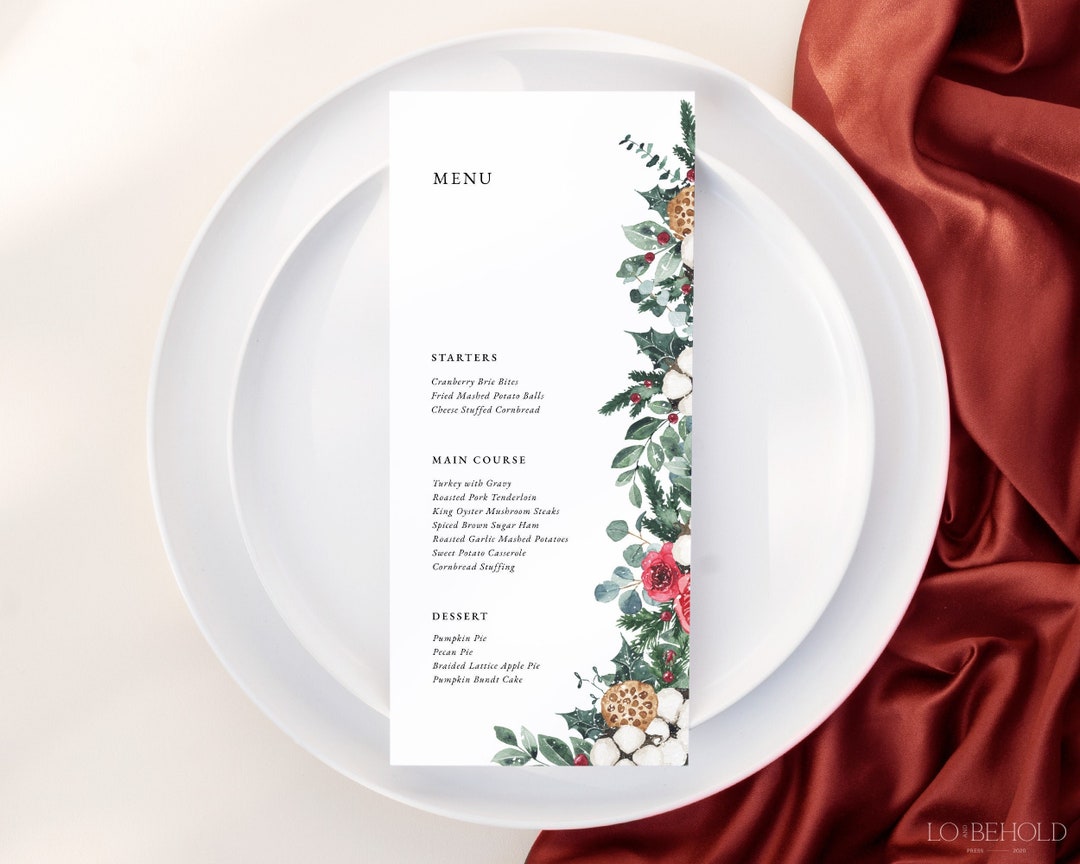 Holiday Party Menu Template Download, Christmas Dinner Menu Card ...