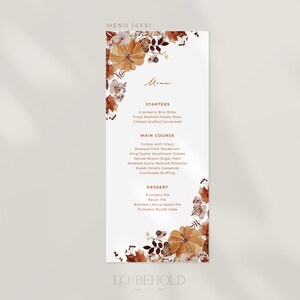Autumn Wedding Menu Template Download, Fall Floral Thanksgiving Dinner ...