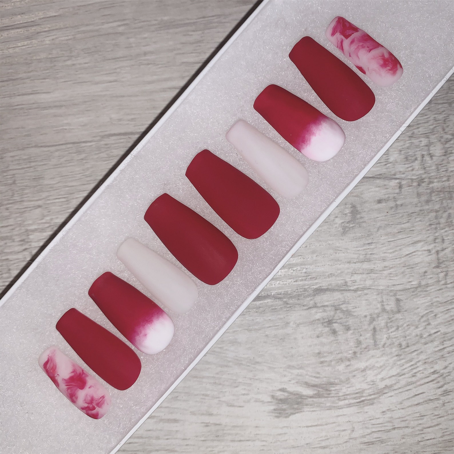Red Watercolor Press On Nails Custom Press On Nails False Etsy