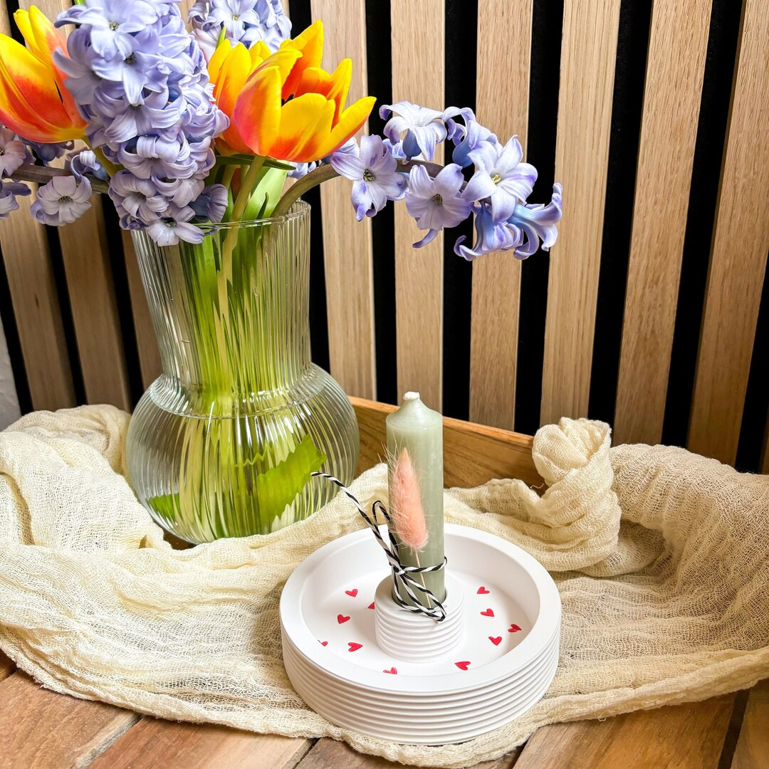 Candle Holder Raysin With Heart or Flower Stamp I Candle Plate Spring ...