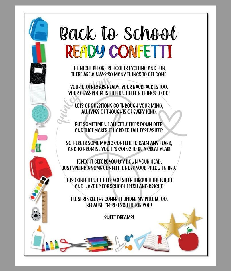 Back to School Ready Confetti Poem Back to School First Day - Etsy