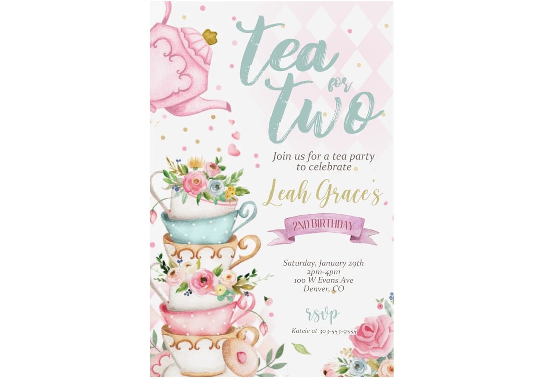 Tea for Two Birthday Invitation, Tea Party, 2nd Birthday, Turning Two ...