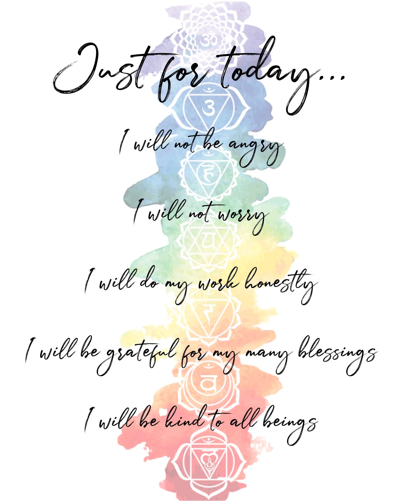 5 Reiki Principles With Chakra Colour Background Etsy