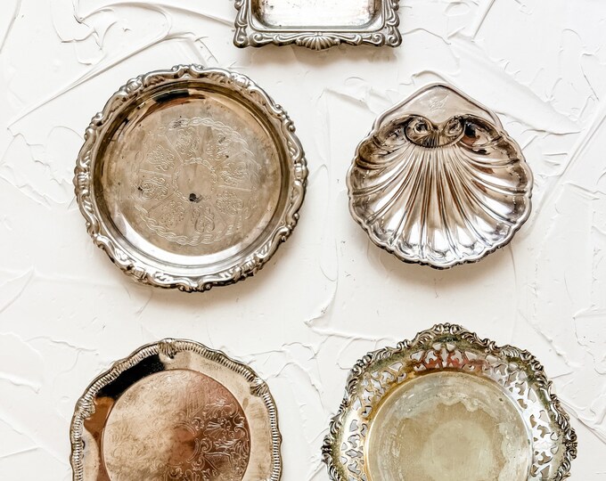 Vintage Silver Trays or Ring Dish for Wedding Photography Prop Flat Lay ...
