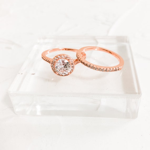 Faux Rose Gold Wedding Rings for Photography Cubic Zirconia | Etsy