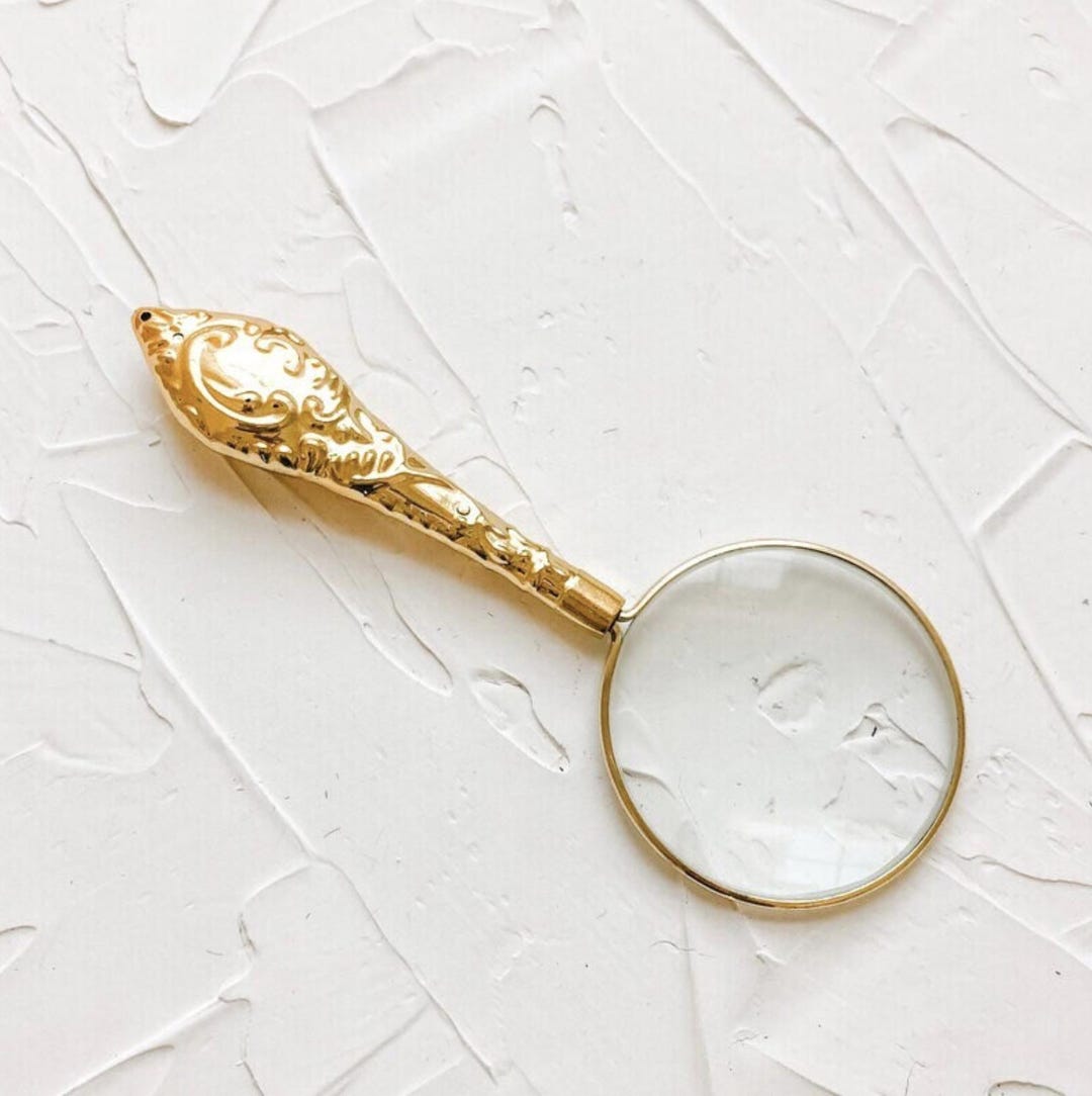 Gold Vintage Style Magnifying Glass for Newspaper Book Reading Flat Lay ...