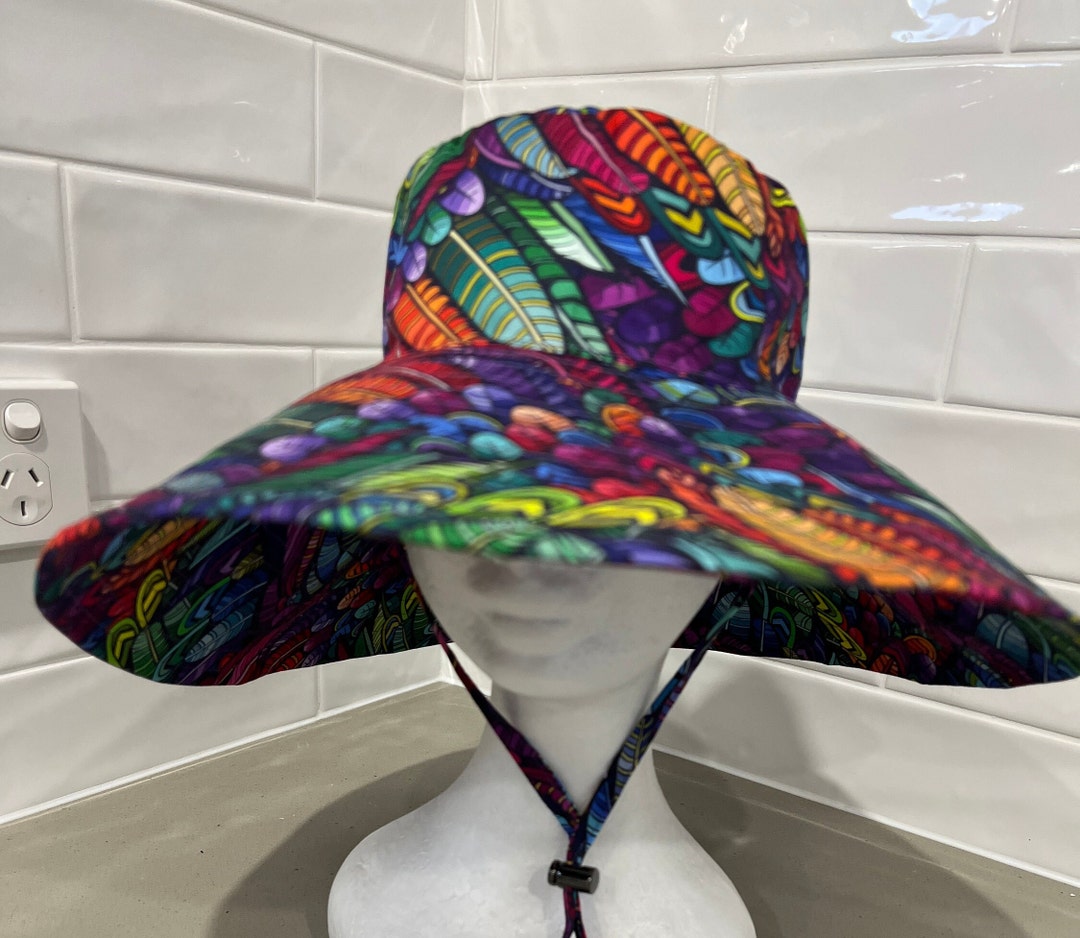 61cm 24 Inches Feathers Wide Brim Bucket Hat With Strap and Metal ...