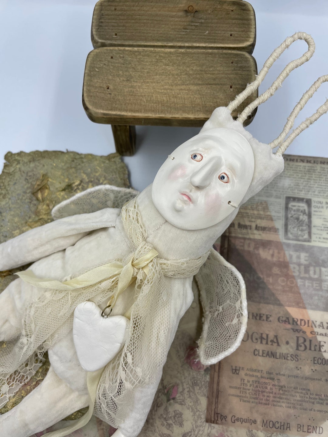 White Rabbit With Angel Wings Reg-doll. Art Dolls. Author Handwork. Art ...