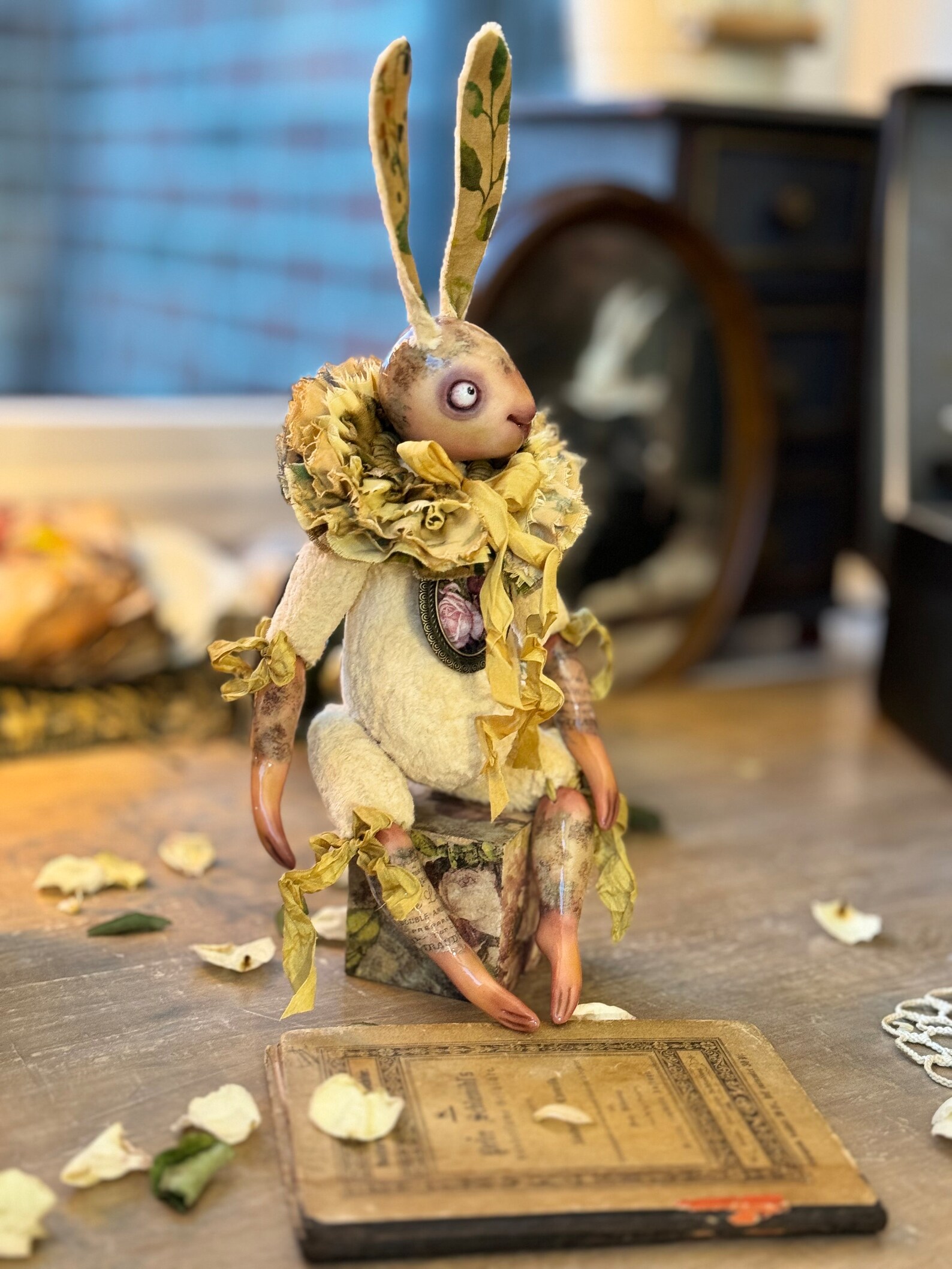 Vintage Plush Light Yellow Bunny. Unique Handmade Collectible Toys. Old ...