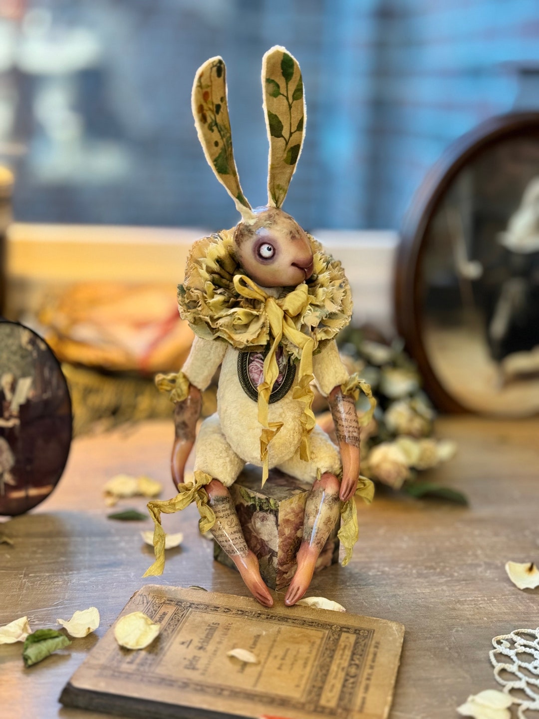 Vintage Plush Light Yellow Bunny. Unique Handmade Collectible Toys. Old ...