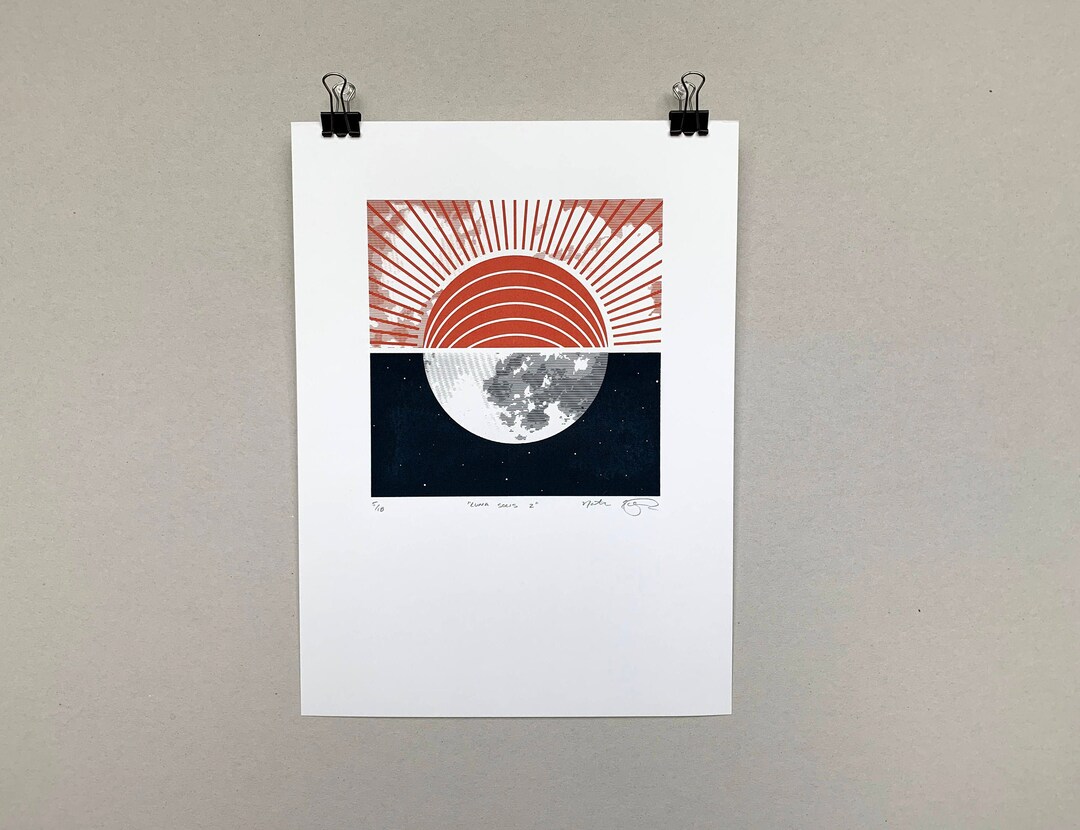 Luna Solis Red & Blue Print // Original Limited Edition Handmade ...