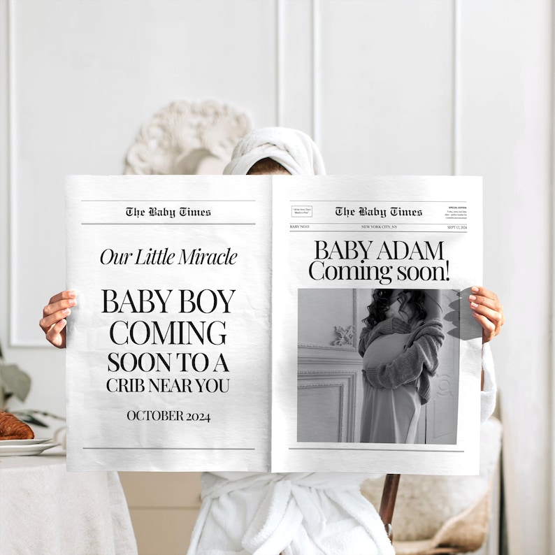 Custom Baby Newspaper Announcement, Minimalistic Newspaper Pregnancy ...