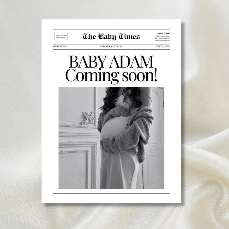 Custom Baby Newspaper Announcement, Minimalistic Newspaper Pregnancy ...