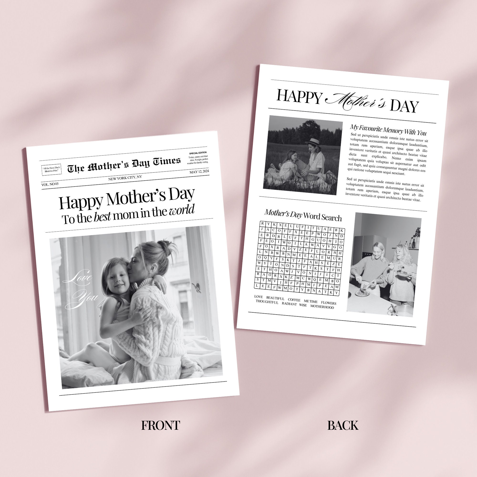 Mothers Day Newspaper Template, Mother's Day Card, Mothers Day Gift ...