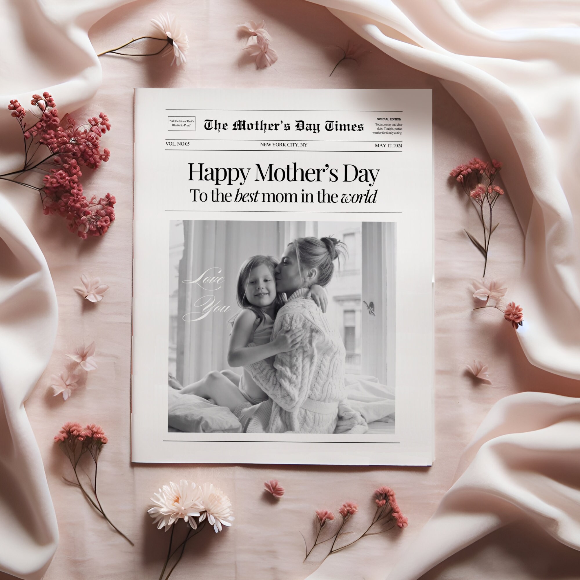 Mothers Day Newspaper Template, Mother's Day Card, Mothers Day Gift ...