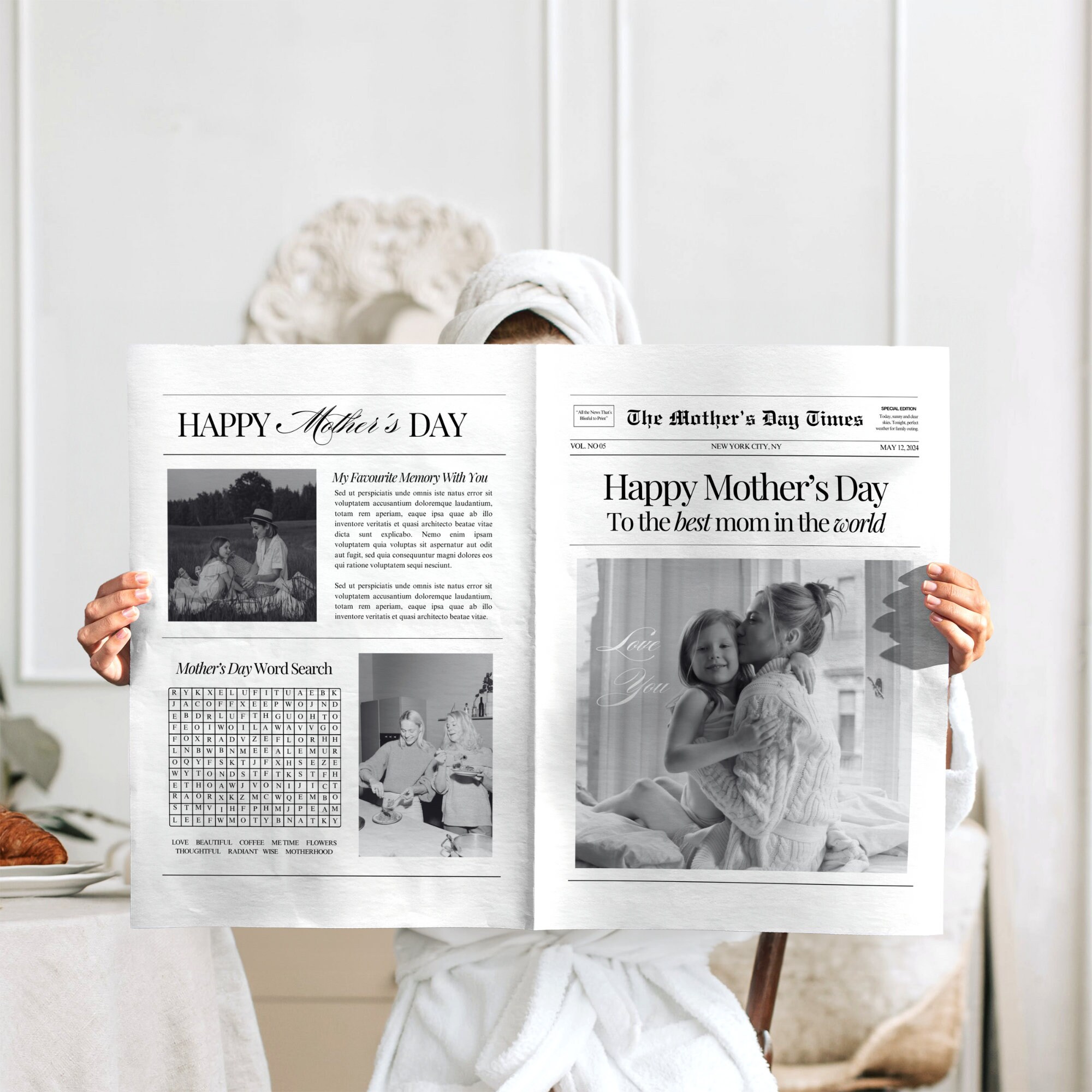 Mothers Day Newspaper Template, Mother's Day Card, Mothers Day Gift ...