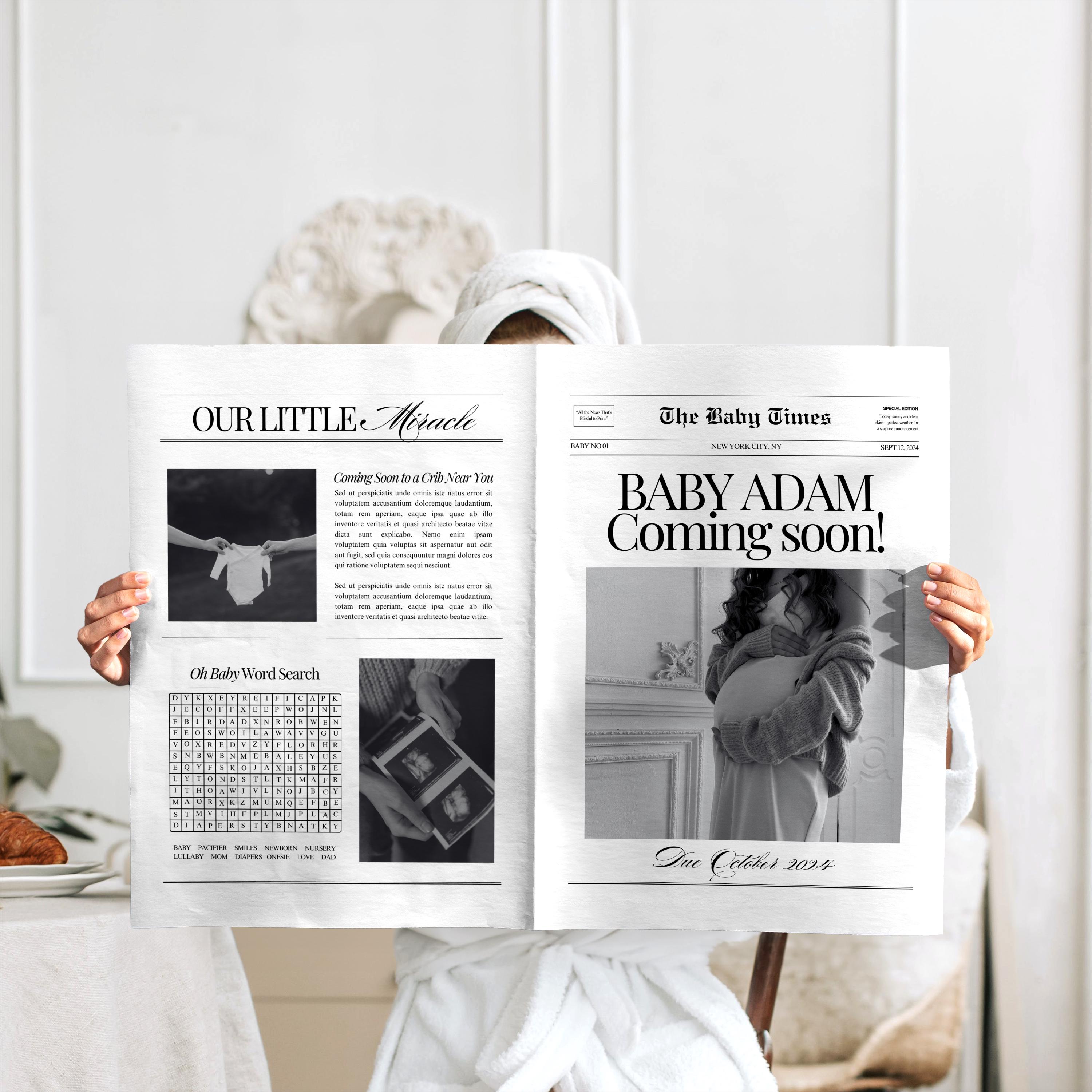 Custom Baby Newspaper Announcement, Editable Newspaper Pregnancy ...