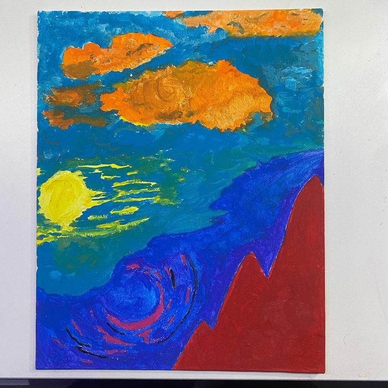 Sun and Moon Abstract Art Original Painting Canvas Board Signed ...