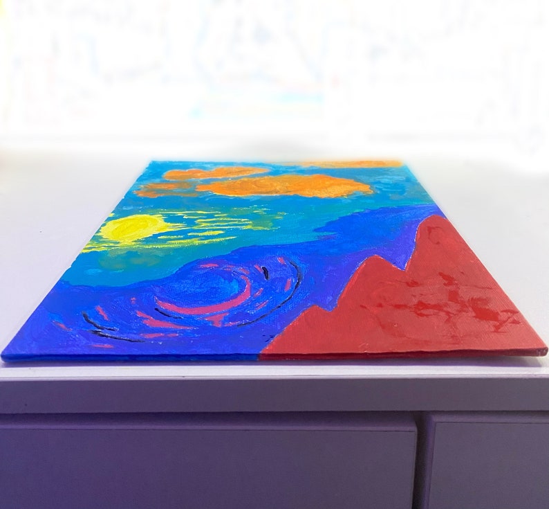 Sun and Moon Abstract Art Original Painting Canvas Board Signed ...