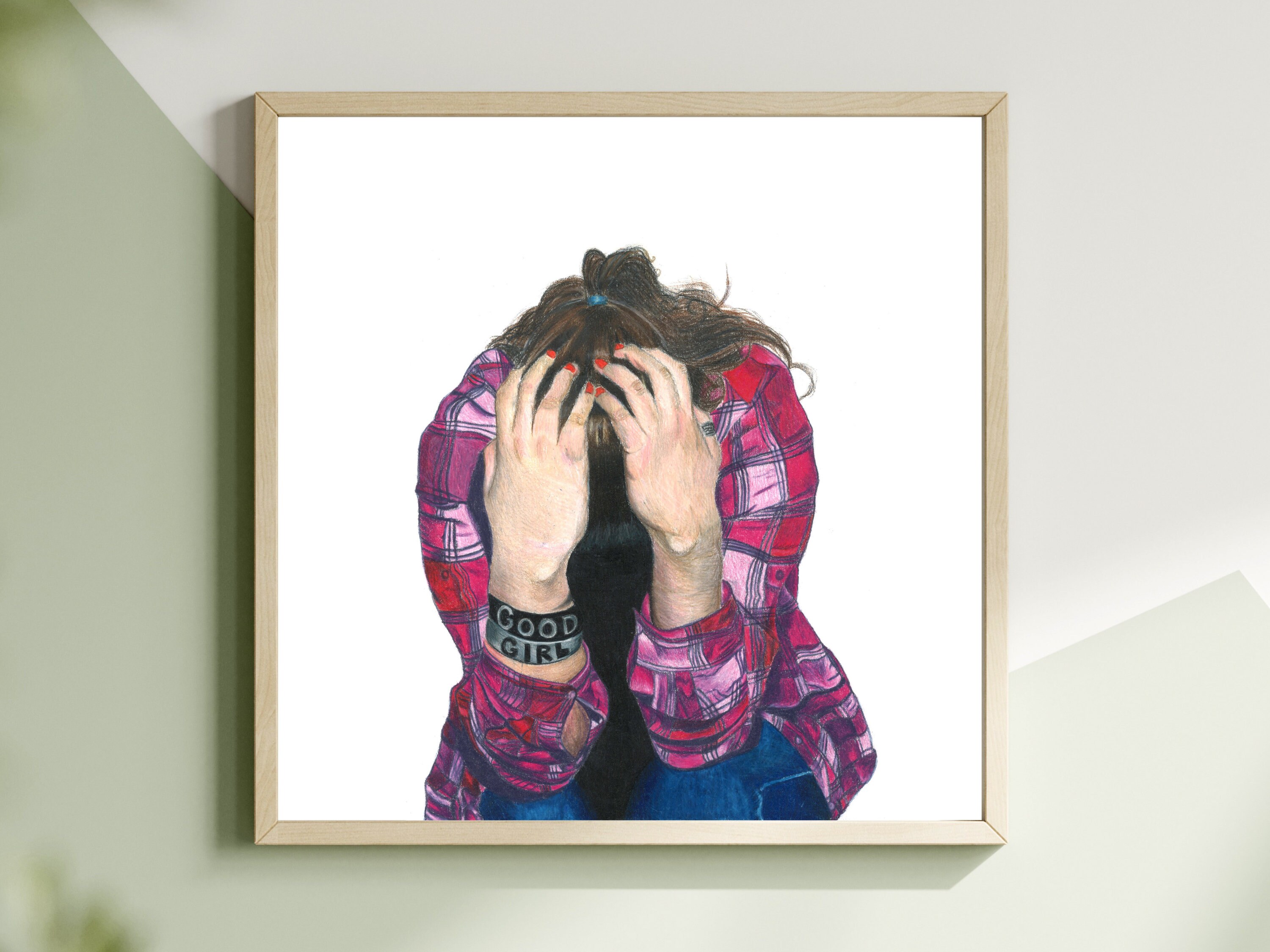 Tension Wall Art, Sad Girl Drawing, Female Drawing, Lonely Girl Drawing ...
