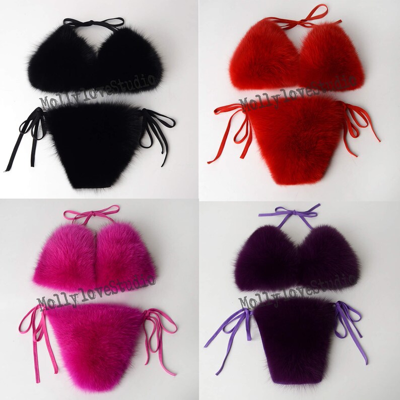 5 Colors Real Fox Fur Bikini Set Fluffy Bra Set For Women Etsy Uk
