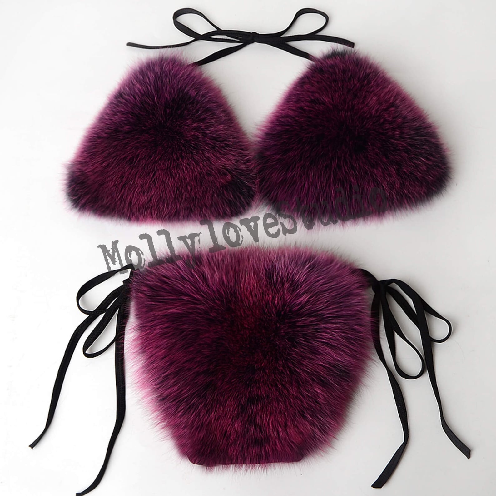 Mix Color Real Fox Fur Bikini Set Women Bra Set Fluffy Hot Etsy