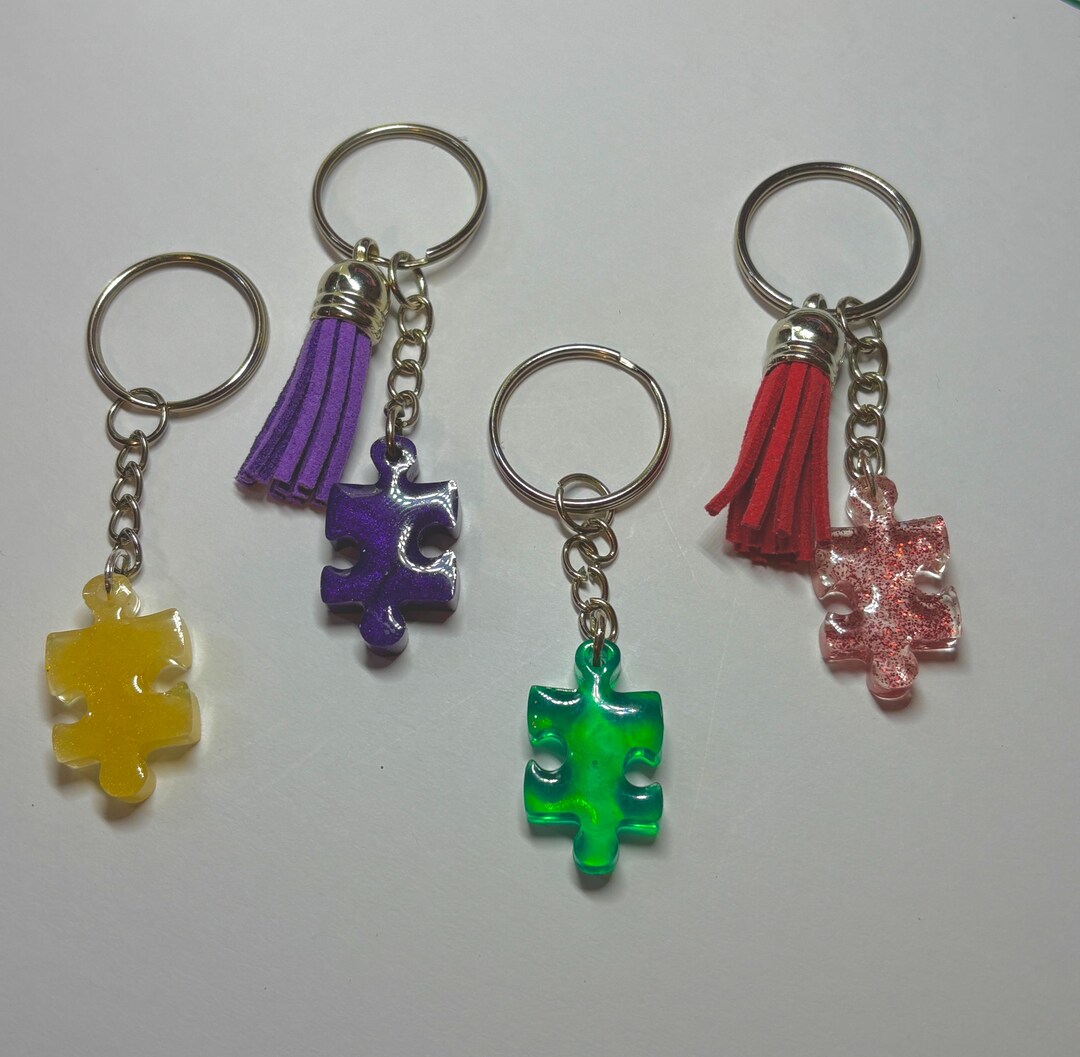 Resin Jigsaw Puzzle Piece Keyring: Custom Glitter Charm With Tassel - Etsy