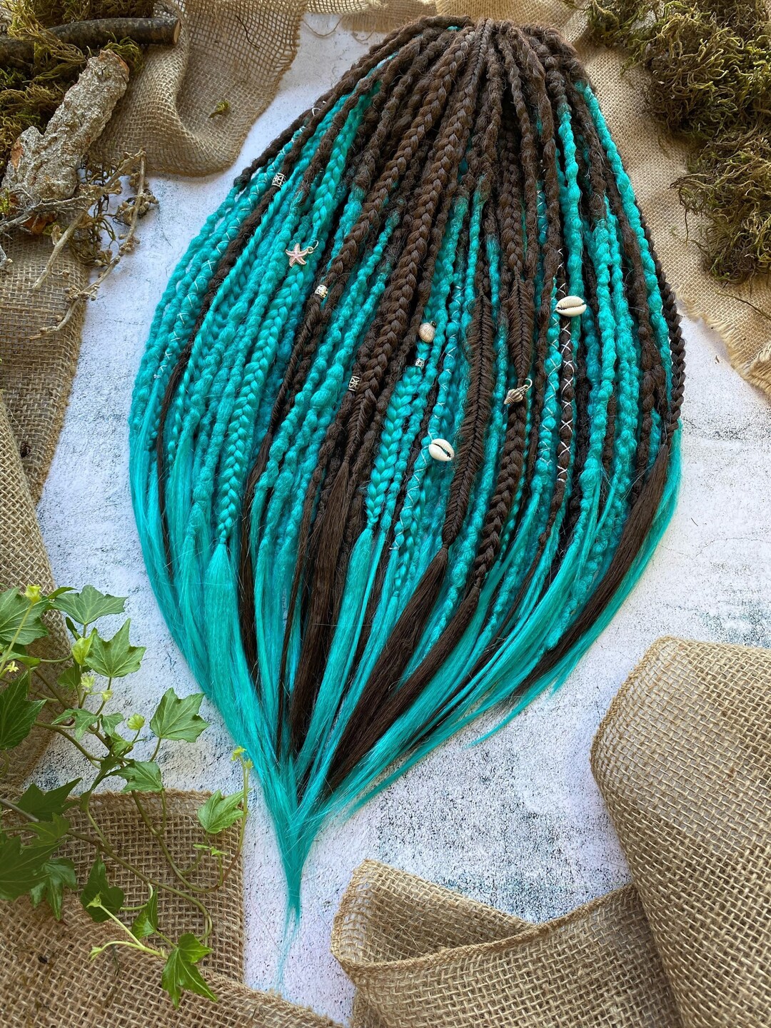 Brown-turquoise Ombre Color Synthetic Hair Dreadlocks Extensions ...