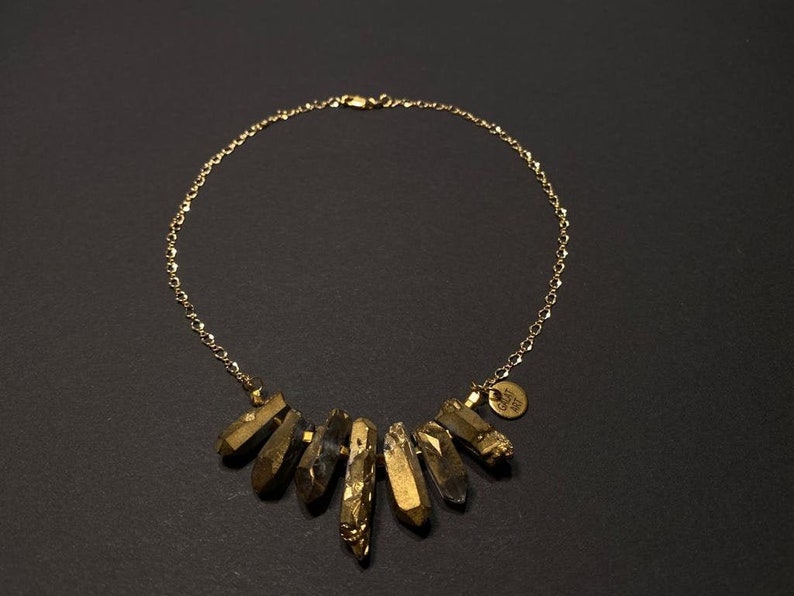 Natural Raw Golden Quartz Crystals Necklace With 18K Gold Plated Chain ...