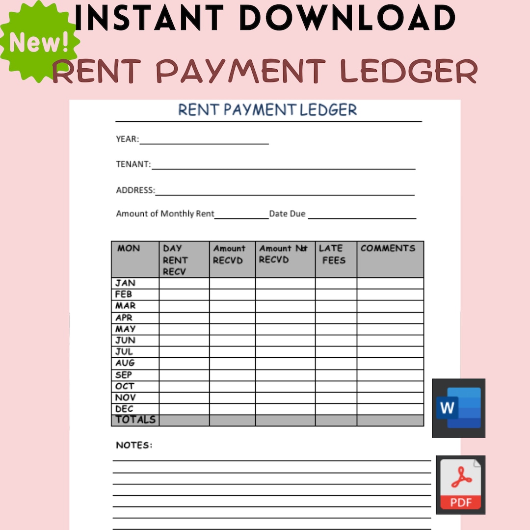 Rent Payment Ledger.monthly Yearly Rent Payment Tracker. Rental Payment ...