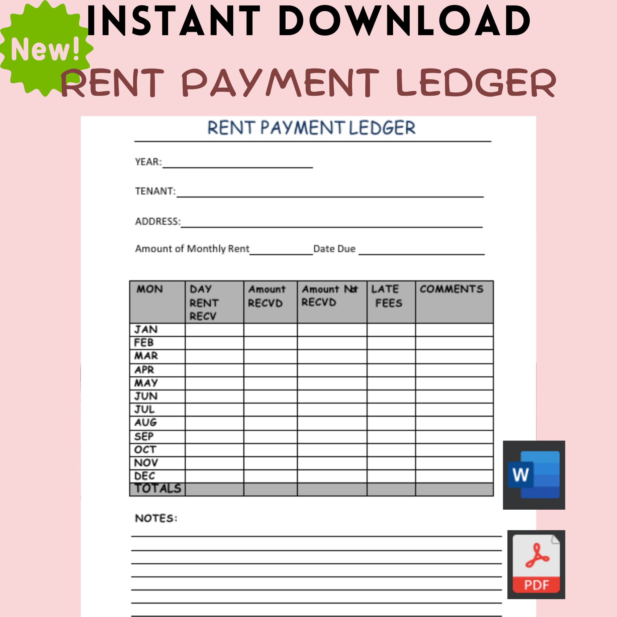 Rent Payment Ledger.monthly Yearly Rent Payment Tracker. Rental Payment ...