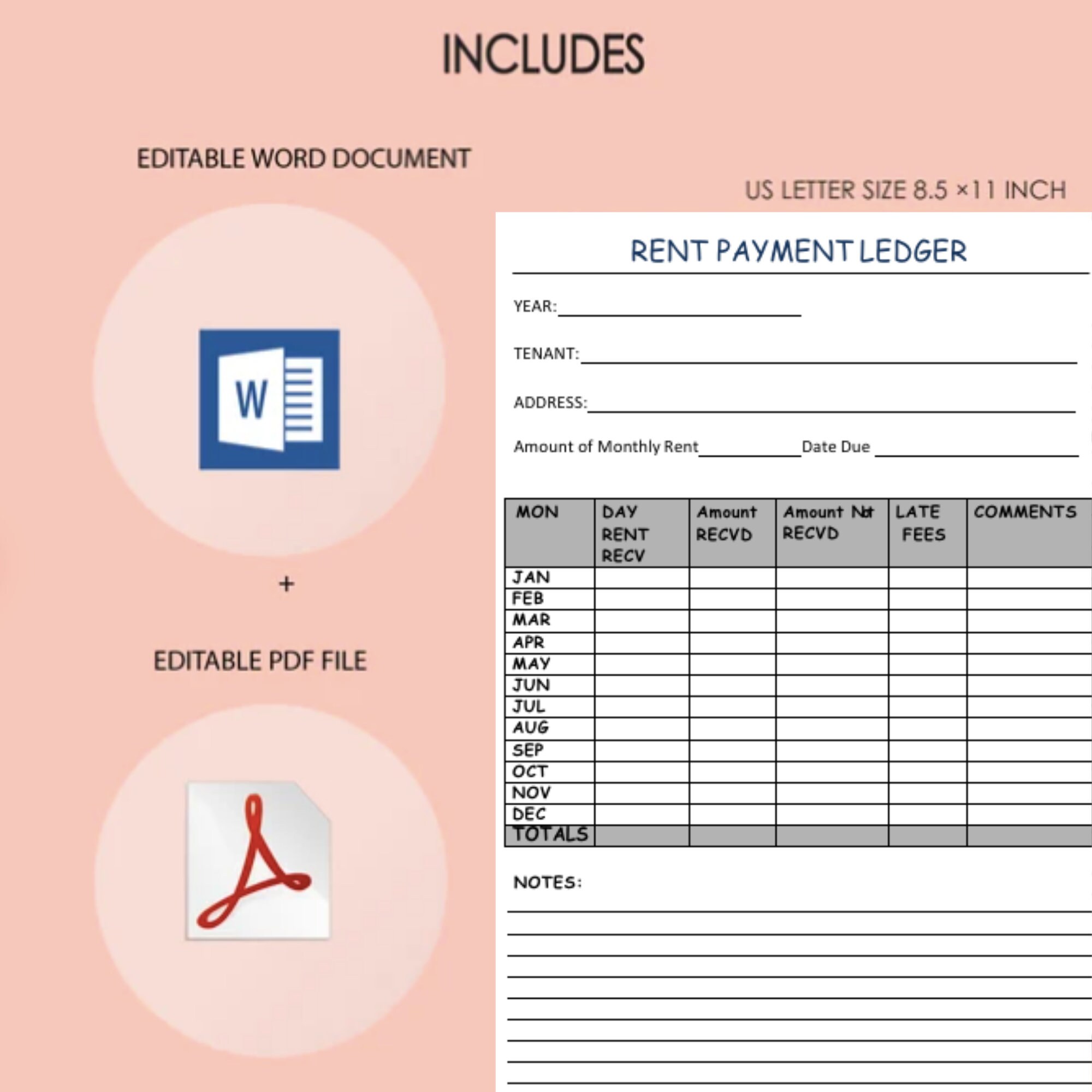 Rent Payment Ledger.monthly Yearly Rent Payment Tracker. Rental Payment ...