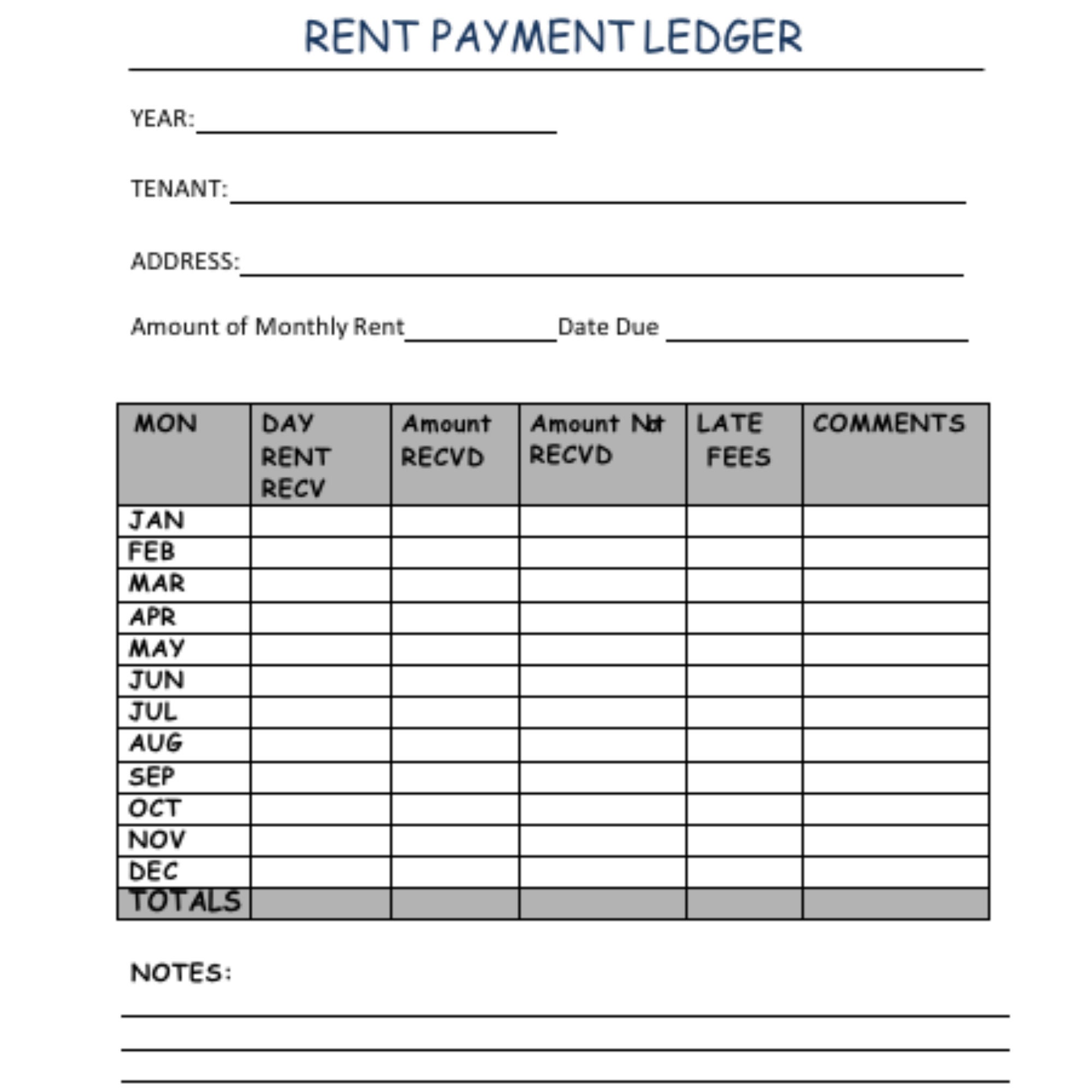 Rent Payment Ledger.monthly Yearly Rent Payment Tracker. Rental Payment ...