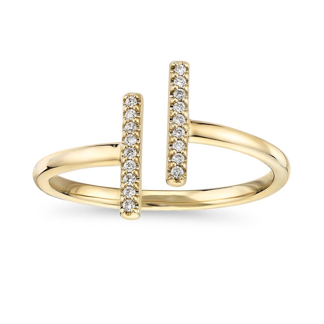 Diamond Open Bar Ring for Womens 14K Gold Finished Womens - Etsy