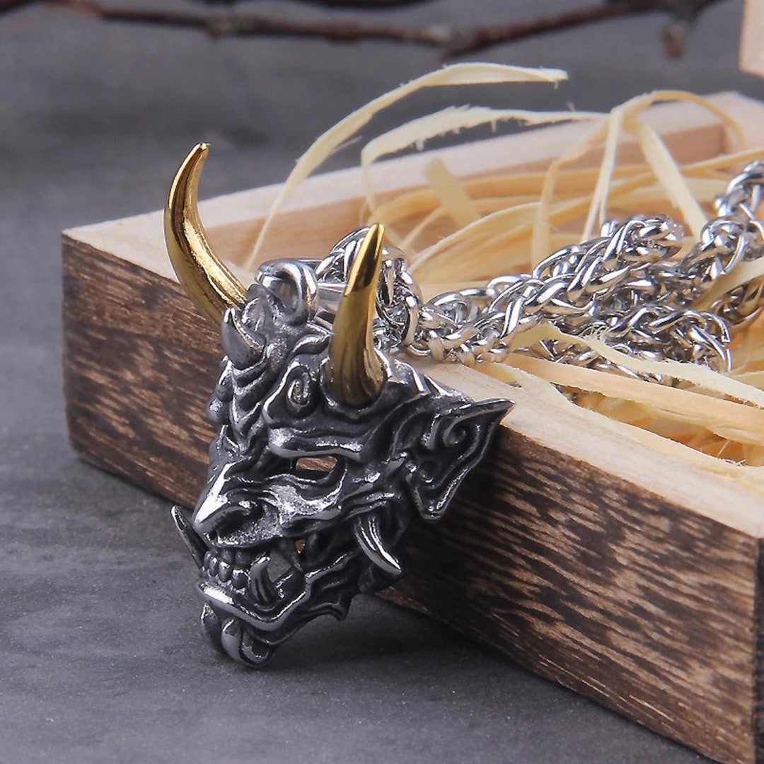 The Satanic Demon Men Necklace With Wooden Box the Devil Jewelry for ...