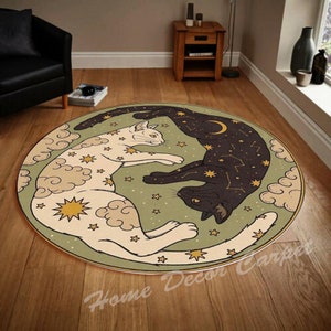 Cat Rug Ying Yang Rug,animal Rug, Area Rug, Circle Rug, Round Rug ...