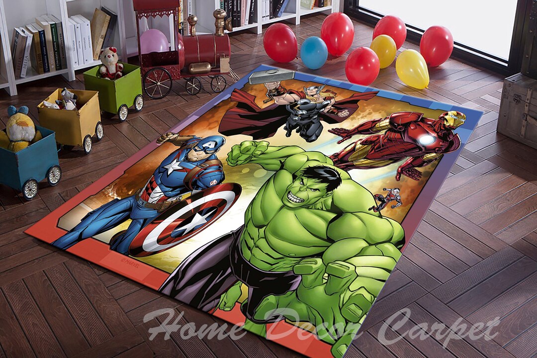 Captain America, Hulk, Thor, Iron Man, Kids Room Rug, Patterned Non ...