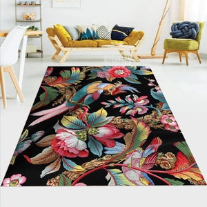 Parrot Rug, Jungle With Exotic Birds, Flower Rug Tropical Carpet ...