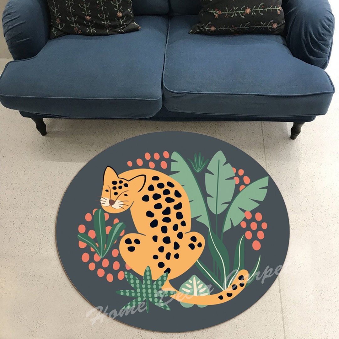 Leopard Rug, Kids Room Rug, Bath Rug, Round Rugs, Round Bathroom Rug ...