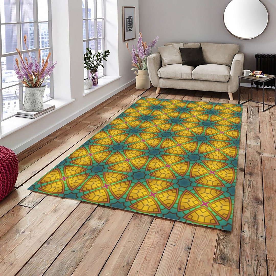 Gothic Tile Rug: Retro Geometric Carpet, Kitchen Decor Mat - Etsy