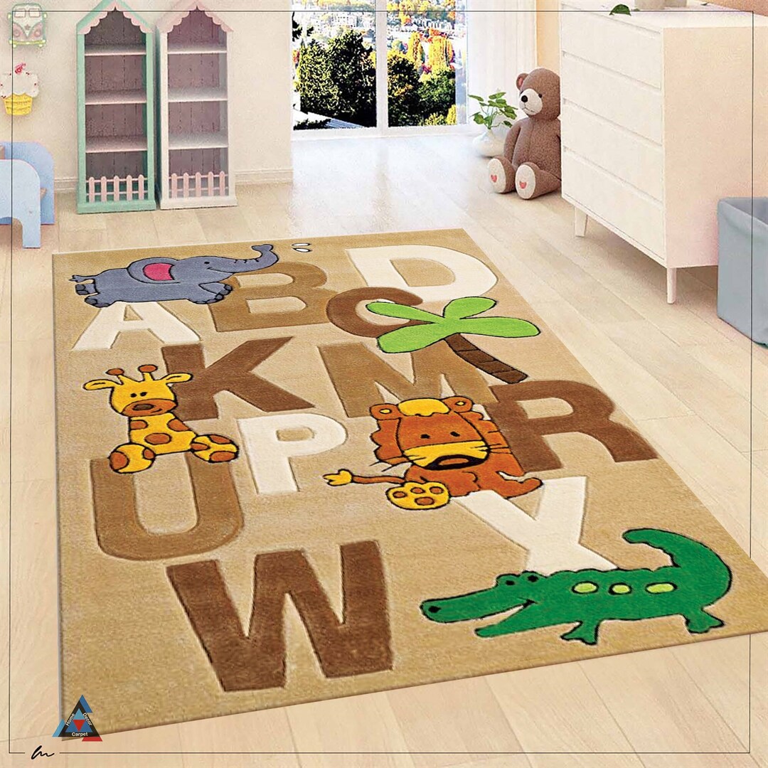 Alphabet Kids Rug, Kids Play Mat, Kids Play Room Rug, Animal Patterned ...