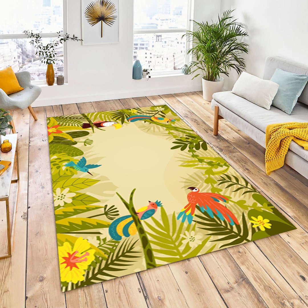Jungle With Exotic Birds, Tropical Carpet, 3D Colorful Parrots, Parrots ...