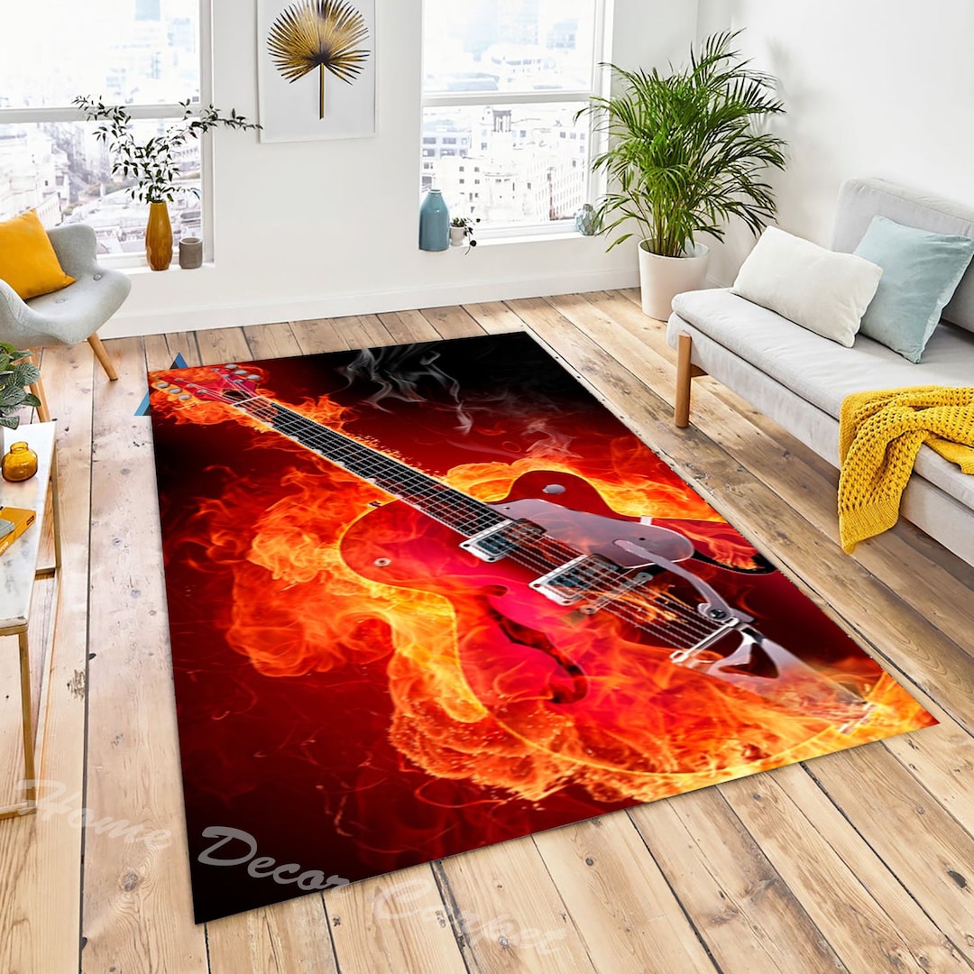 Rockabilly Electric Guitar on Fire, Red Jazz Guitar Elements, Fire ...