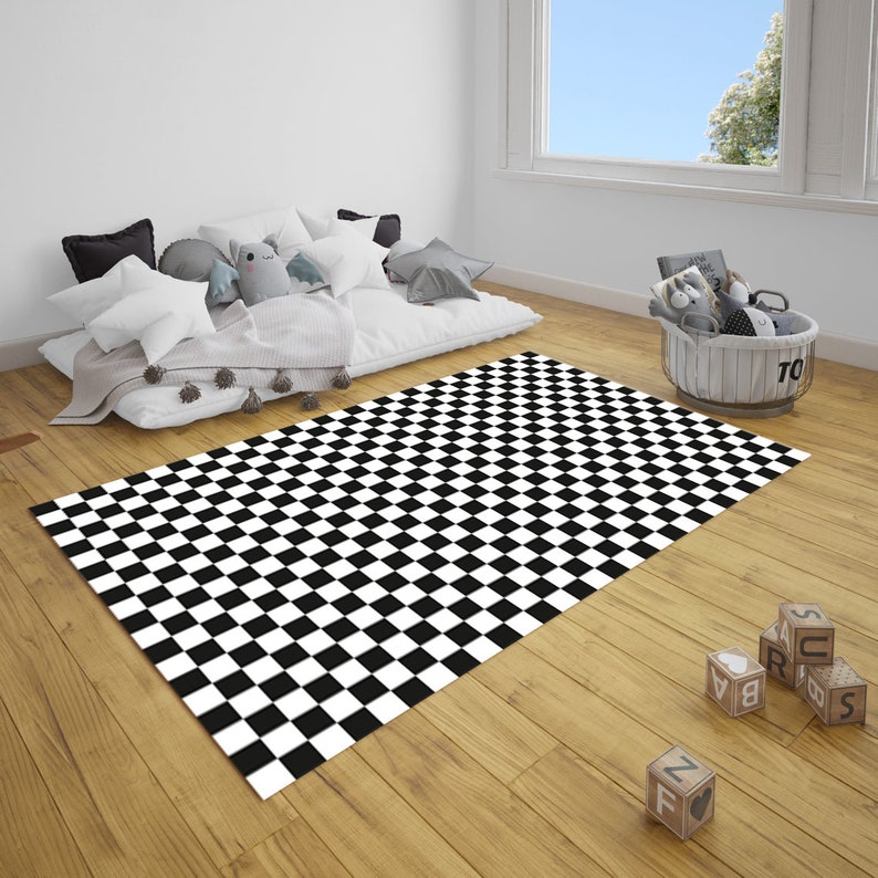 Checkered Design Rugs Black White Rug Checkers Design Rug - Etsy