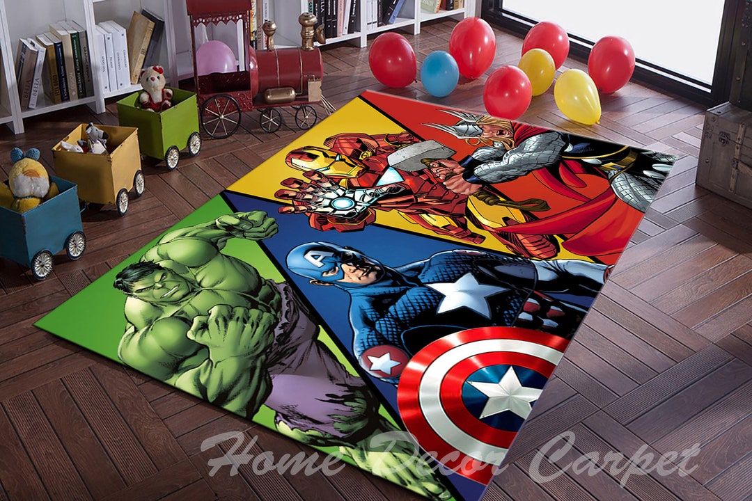 Iron Man, Spiderman, Captain America, Hulk, Thor, Kids Room Rug, Non ...
