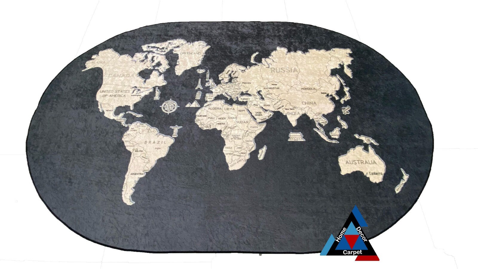 World Map Rug, Oval Design, Teens Room Rug, 3D Art Rug, Oval Pattern ...