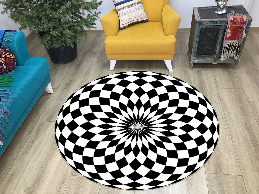 Geometric, Geometric Rug, Black and White Rug, Circle Rug, Round Rug ...
