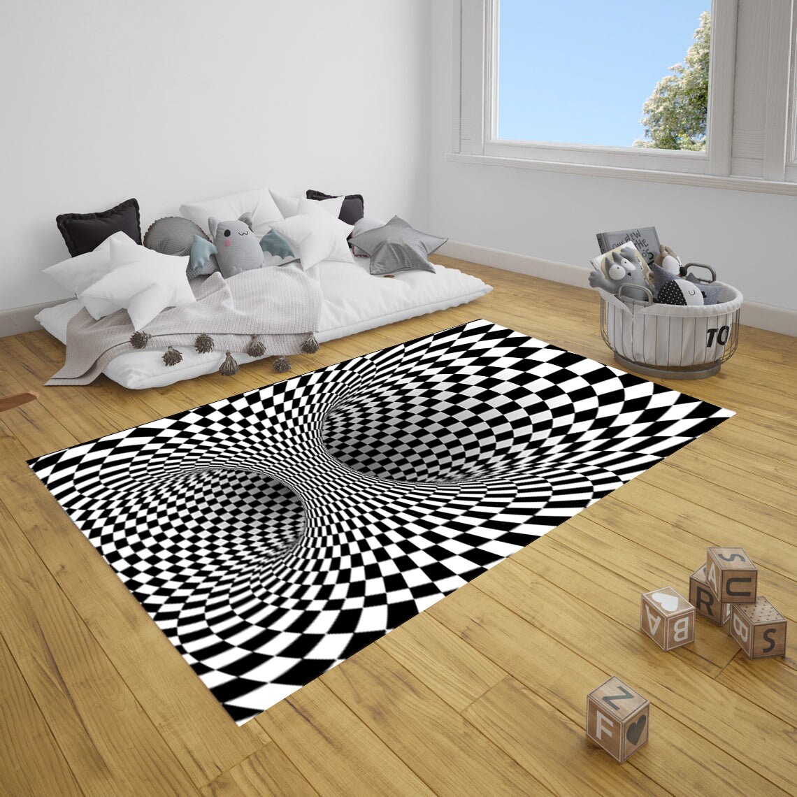 Vortex Checker Vortex Area Rug Optical illusion | Etsy